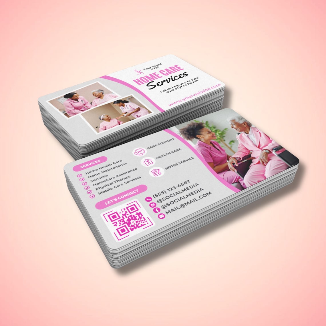 Home Care Services Business Cards, DIY Canva Template Design, Home ...
