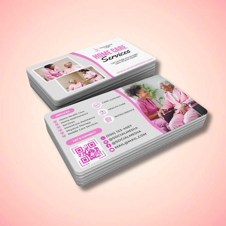 Home Care Services Business Cards, DIY Canva Template Design, Home ...