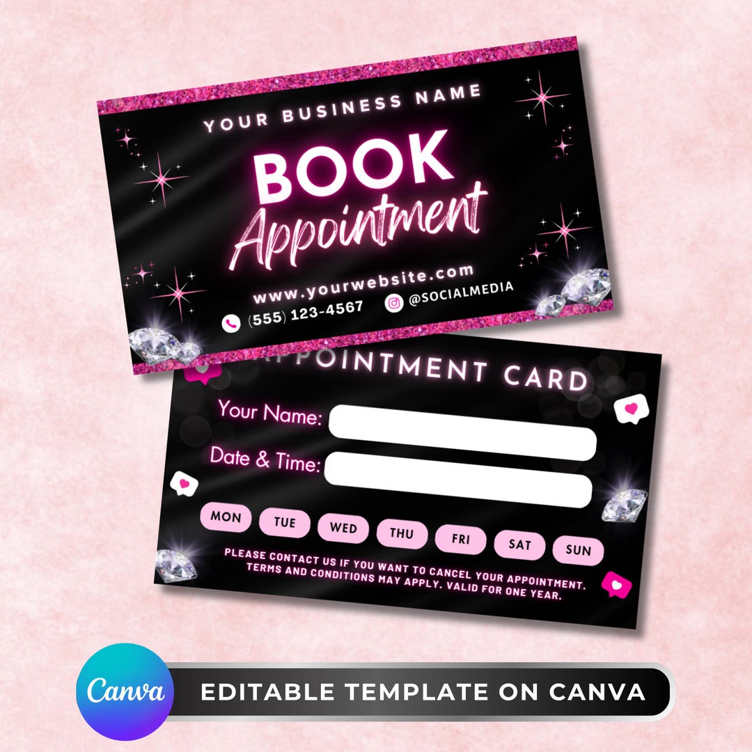 Beauty Appointment Card Template: Lash Hair Nail Makeup Tech Next ...
