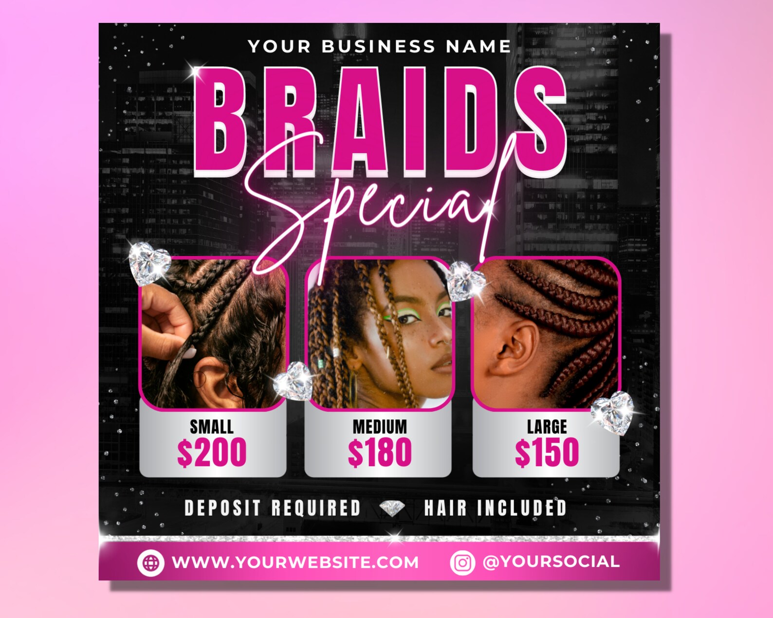 Braids Flyer, DIY Flyer Template Design, Hair Flyer, Knotless Braid ...