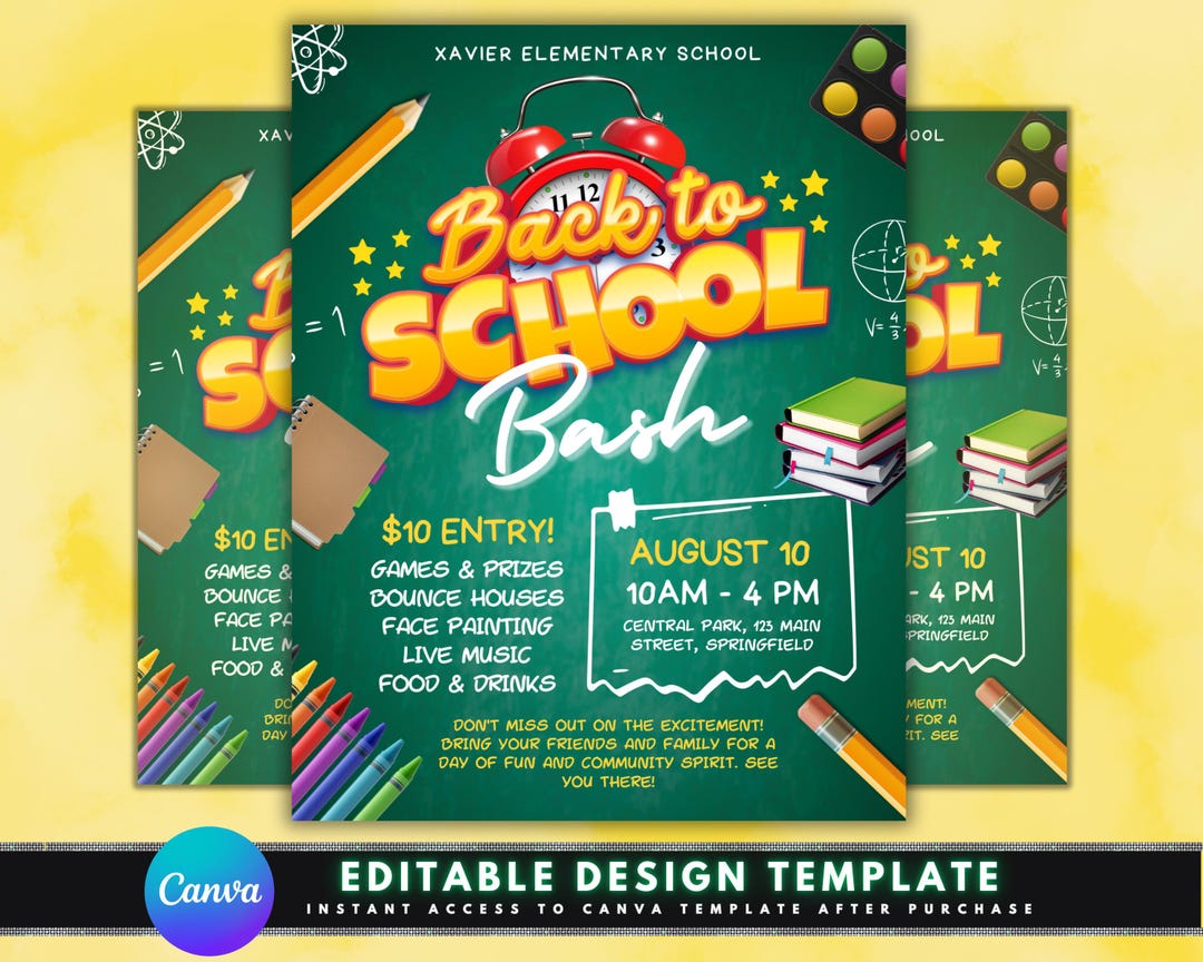Back to School Bash Flyer, DIY Flyer Template Design, Community Event ...