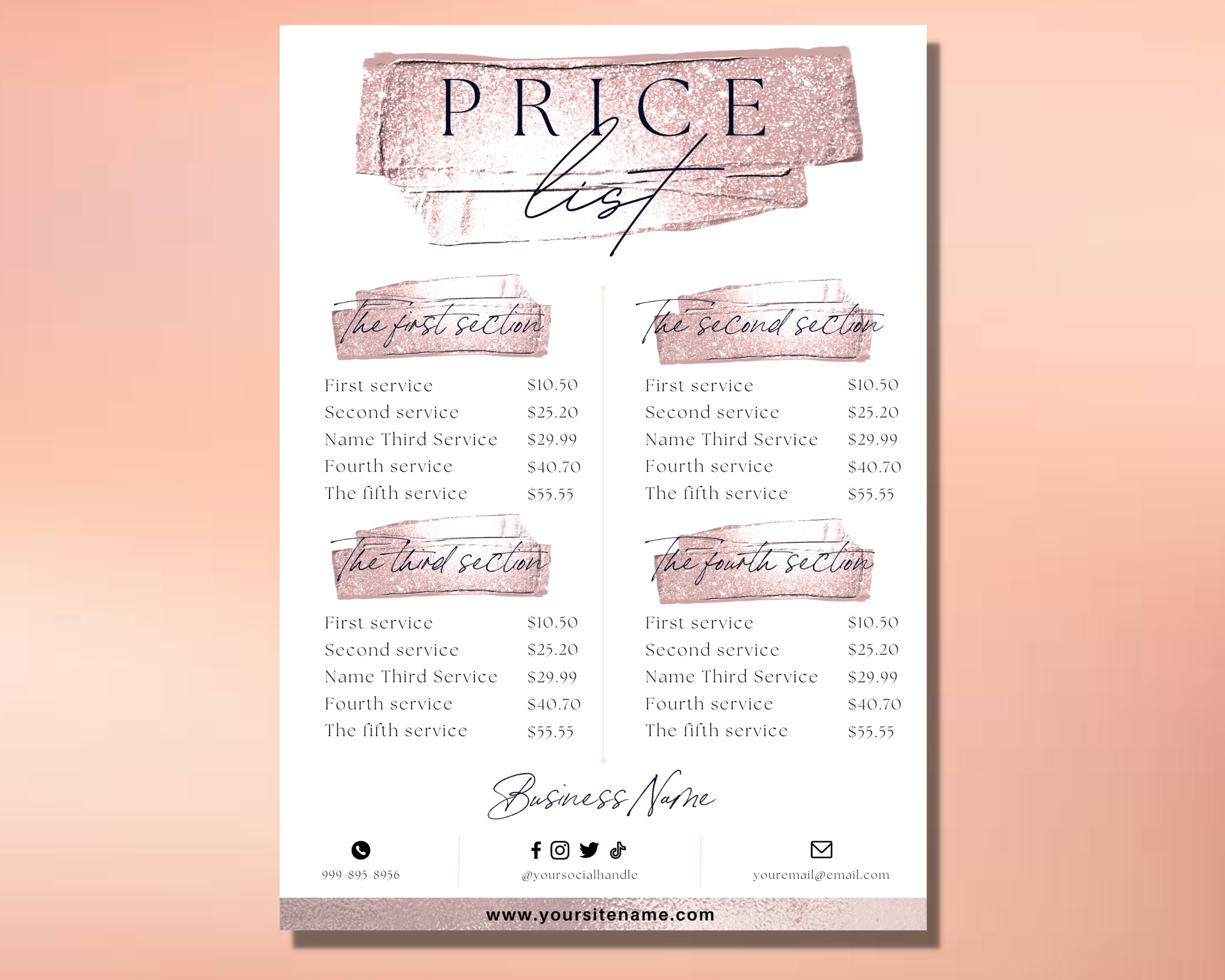 Price List DIY Flyer Template Design Rose Gold Price Sheet - Etsy UK