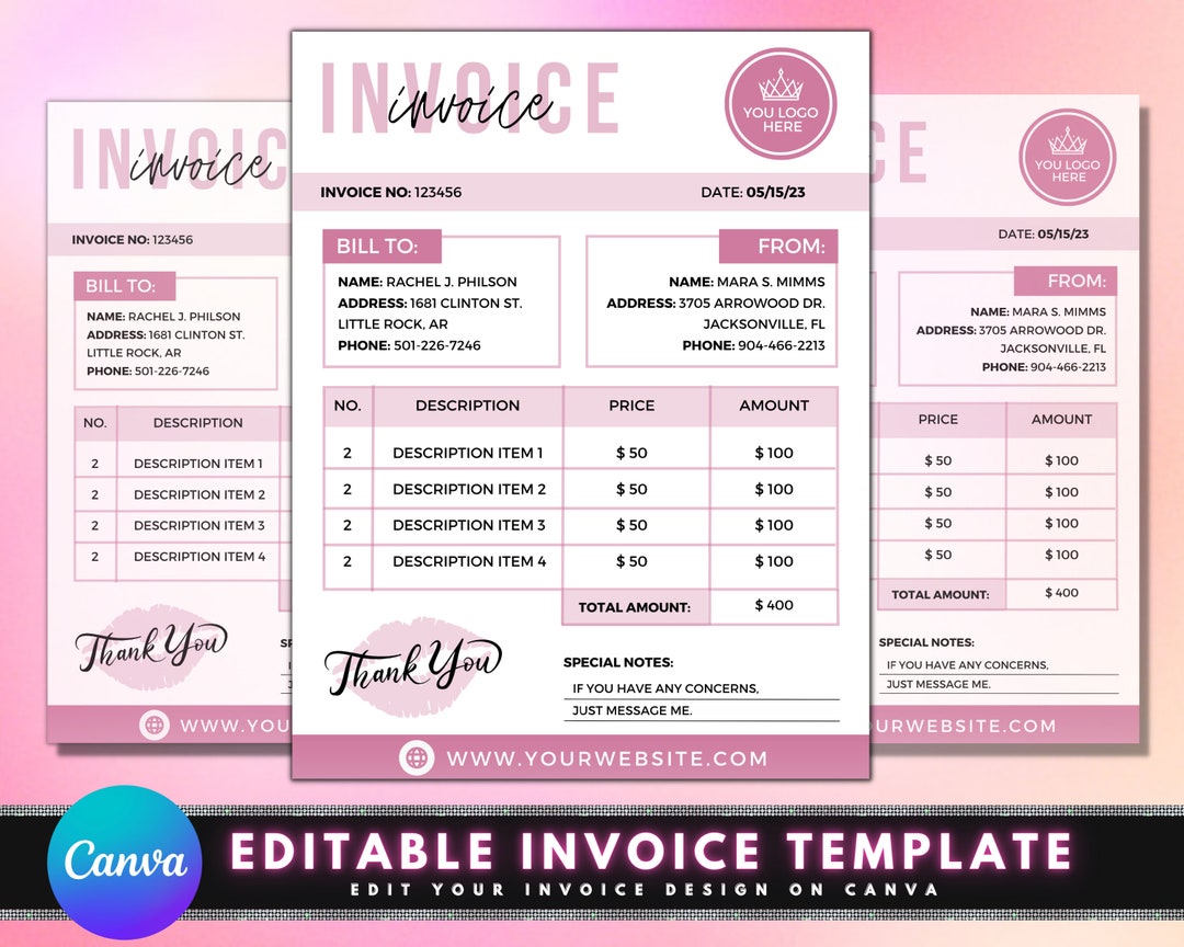 Sales Invoice Template, DIY Invoice Template Design, Beauty Business ...