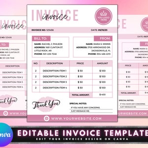 Sales Invoice Template, DIY Invoice Template Design, Beauty Business ...