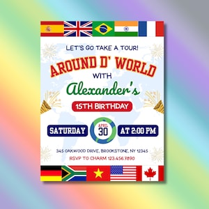 Around the World Birthday Invitation, DIY Flyer Template Design, World ...