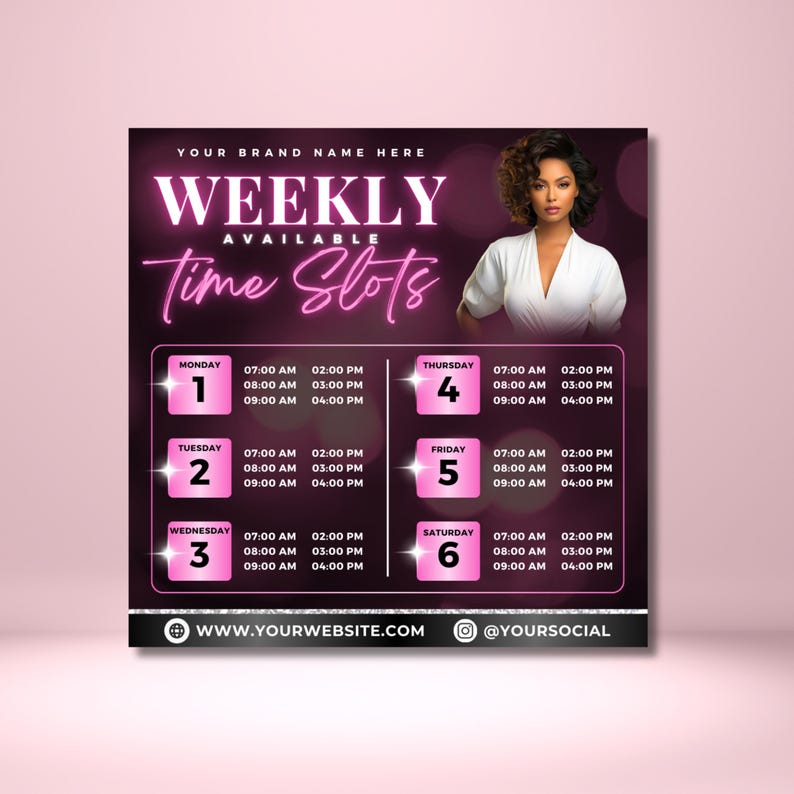 Weekly Time Slots Flyer, Canva Schedule Template, Client Appointment ...