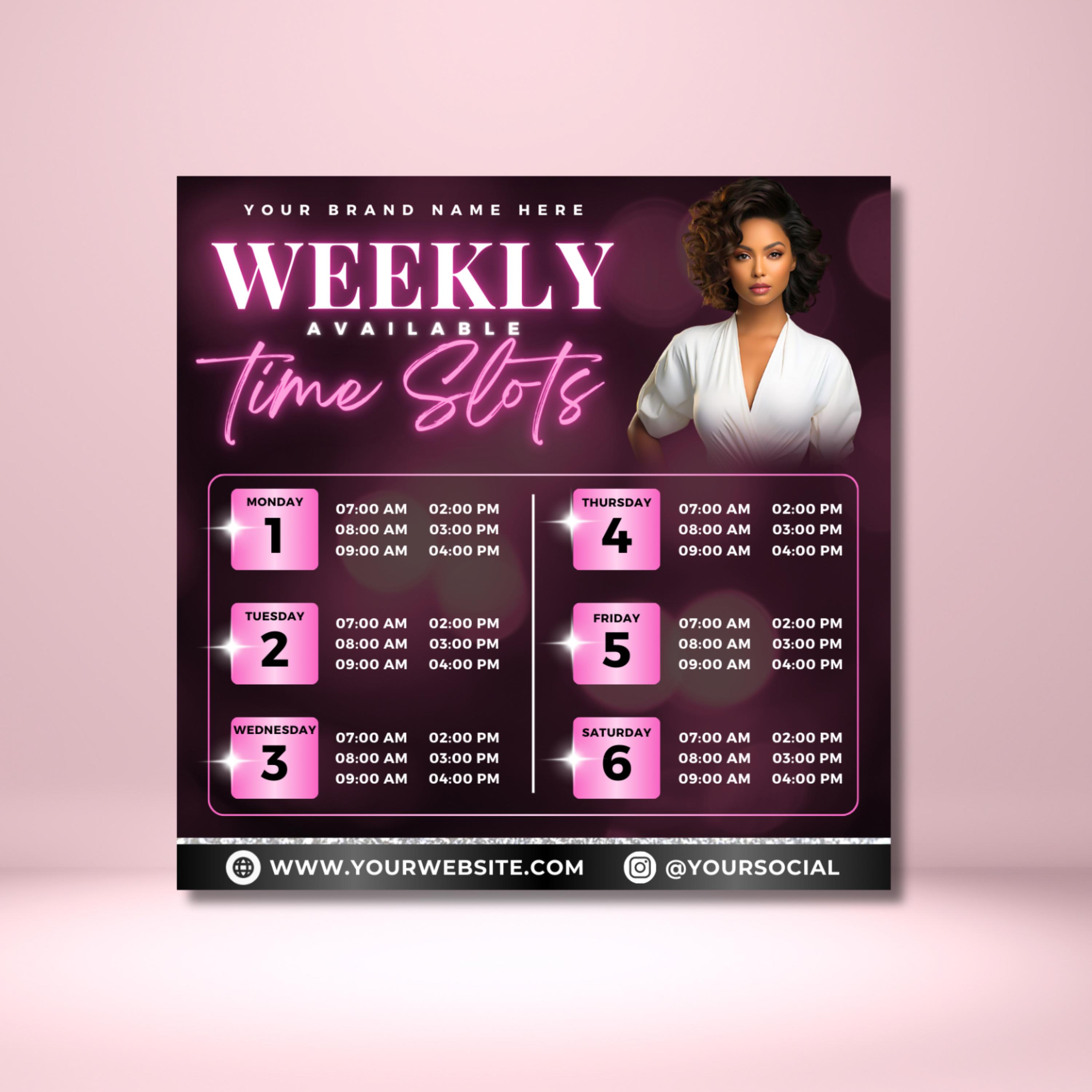 Weekly Time Slots Flyer, Canva Schedule Template, Client Appointment ...