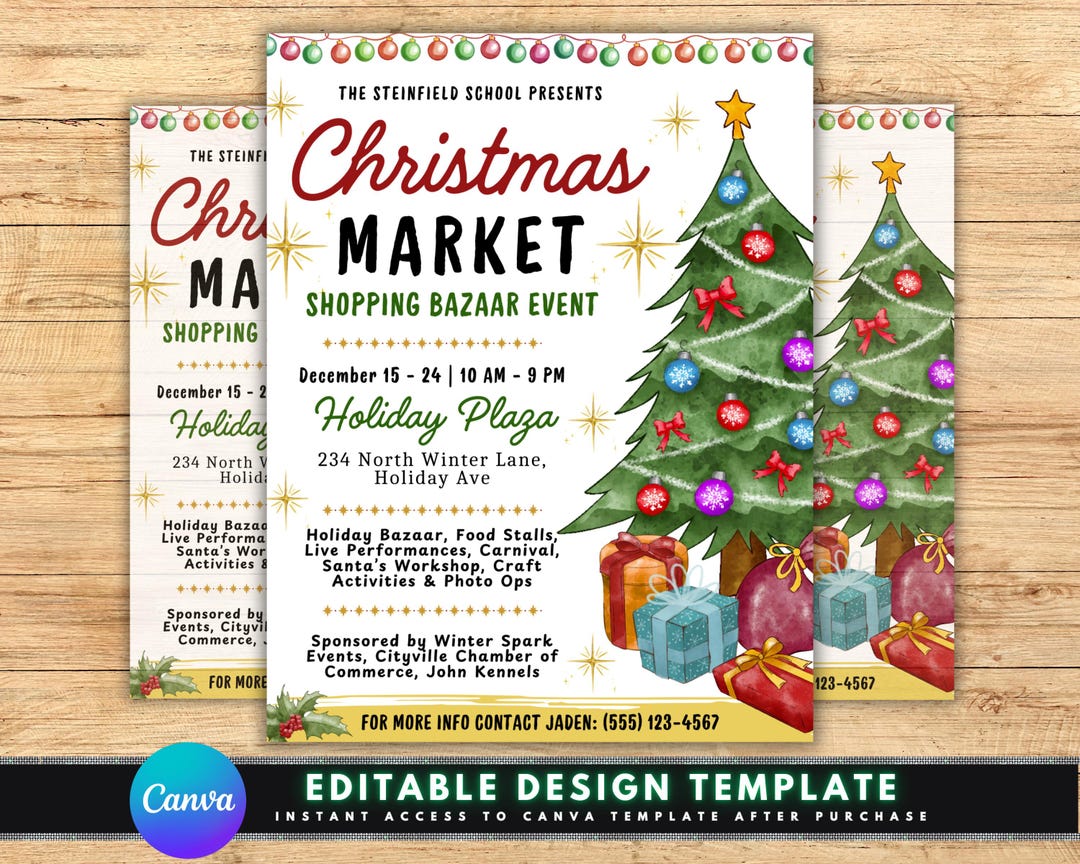 Christmas Bazaar Invitation Flyer, DIY Flyer Template Design, Holiday ...