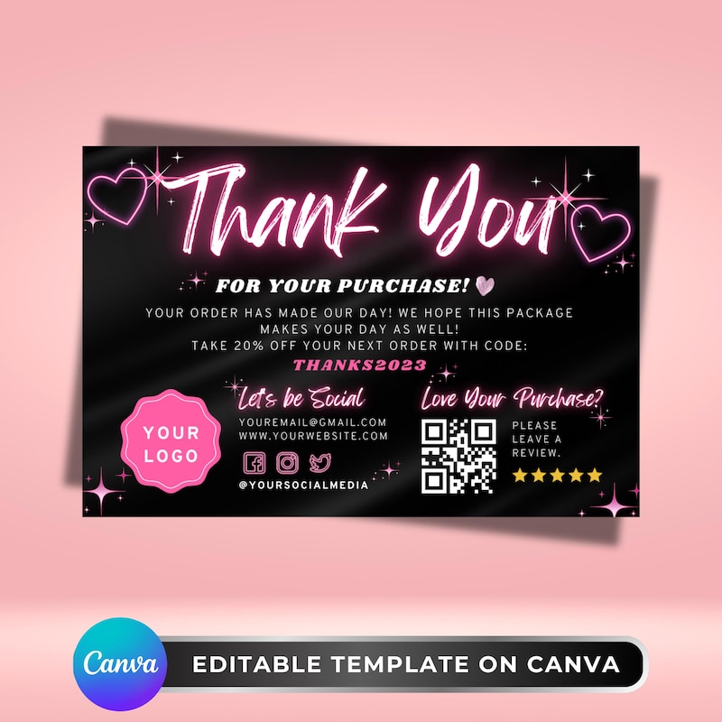 Thank You Card One Side - Etsy