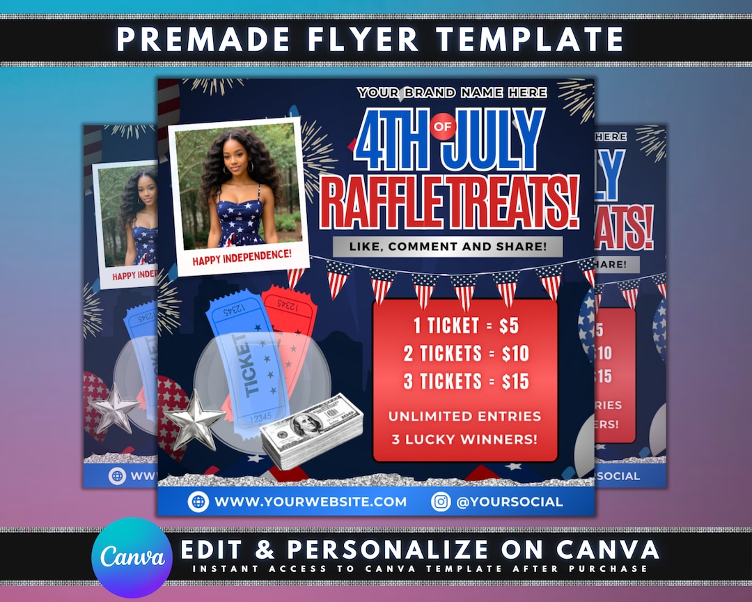 Fourth of July Raffle Flyer, DIY Flyer Template Design, Independence ...