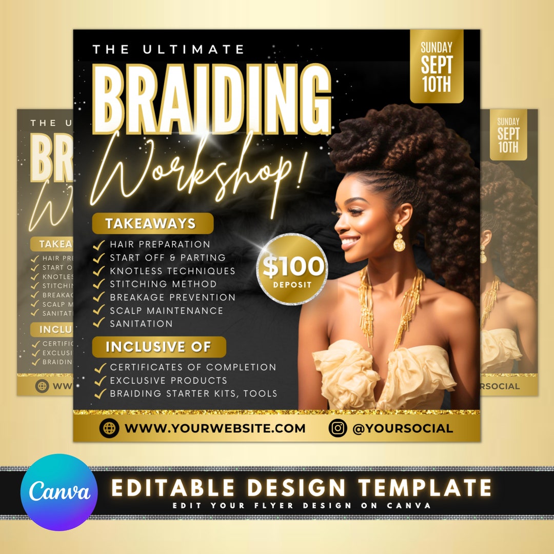 Braiding Masterclass Flyer, DIY Flyer Template Design, Braid Course ...