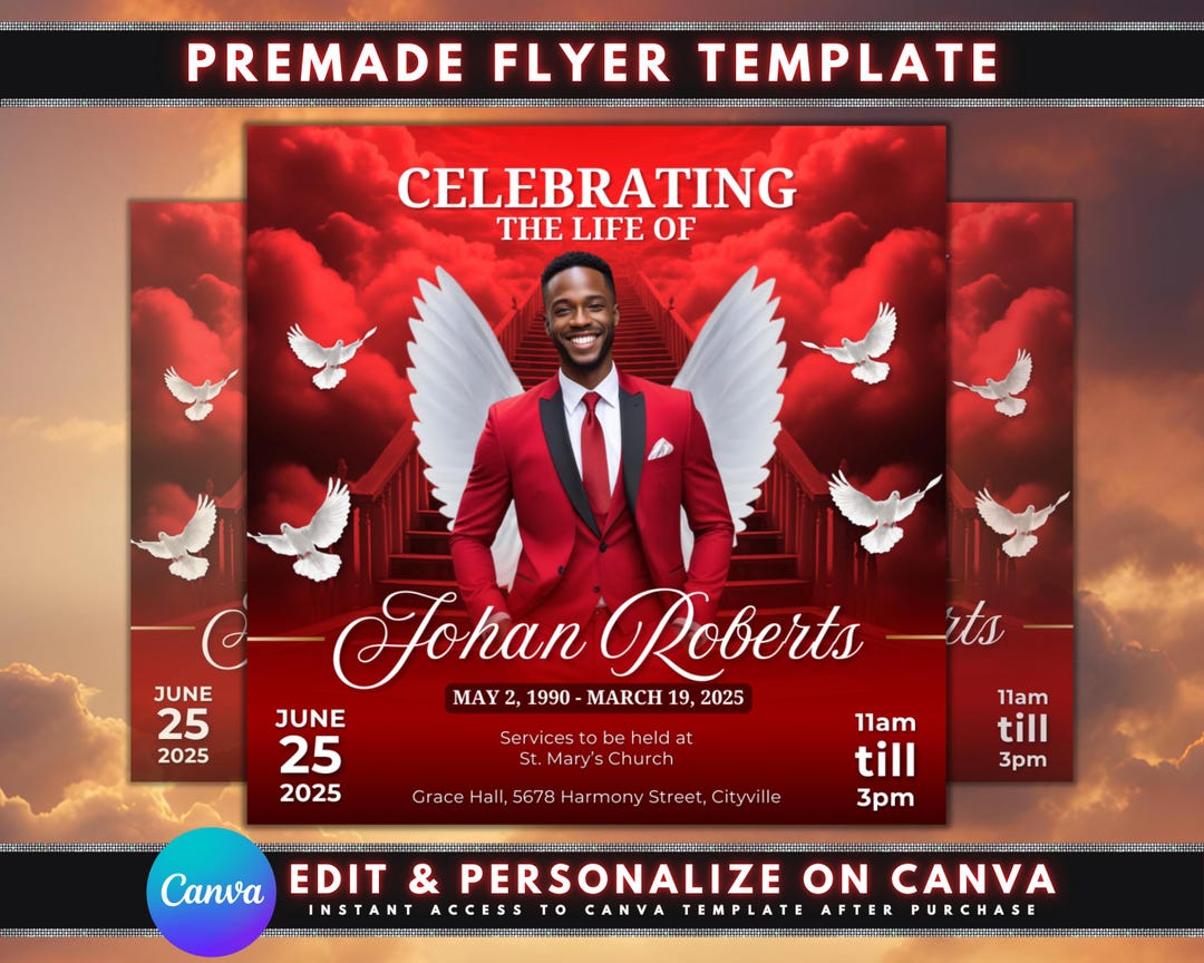 Memorial Funeral Announcement Flyer, DIY Flyer Template Design, in ...