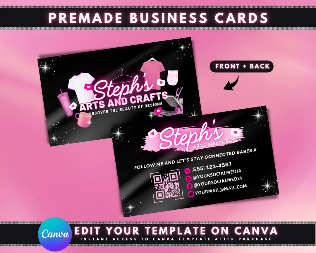 Pink Business Cards, DIY Marketing Card Template Design, Craft Business ...