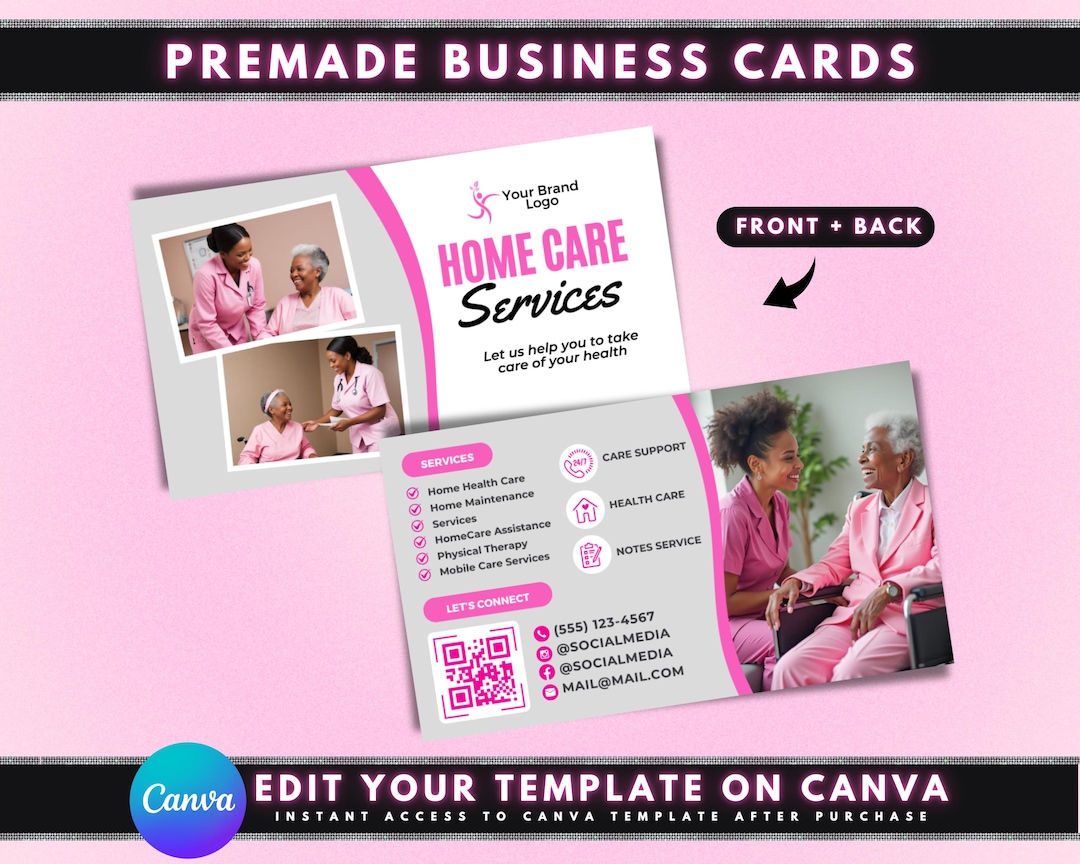 Home Care Services Business Cards, DIY Canva Template Design, Home ...