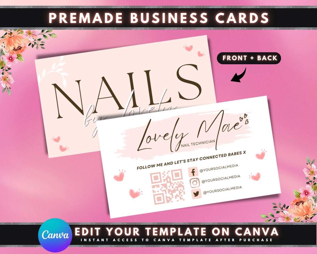 Business Cards, DIY Canva Nail Technician Business Card Template Design ...