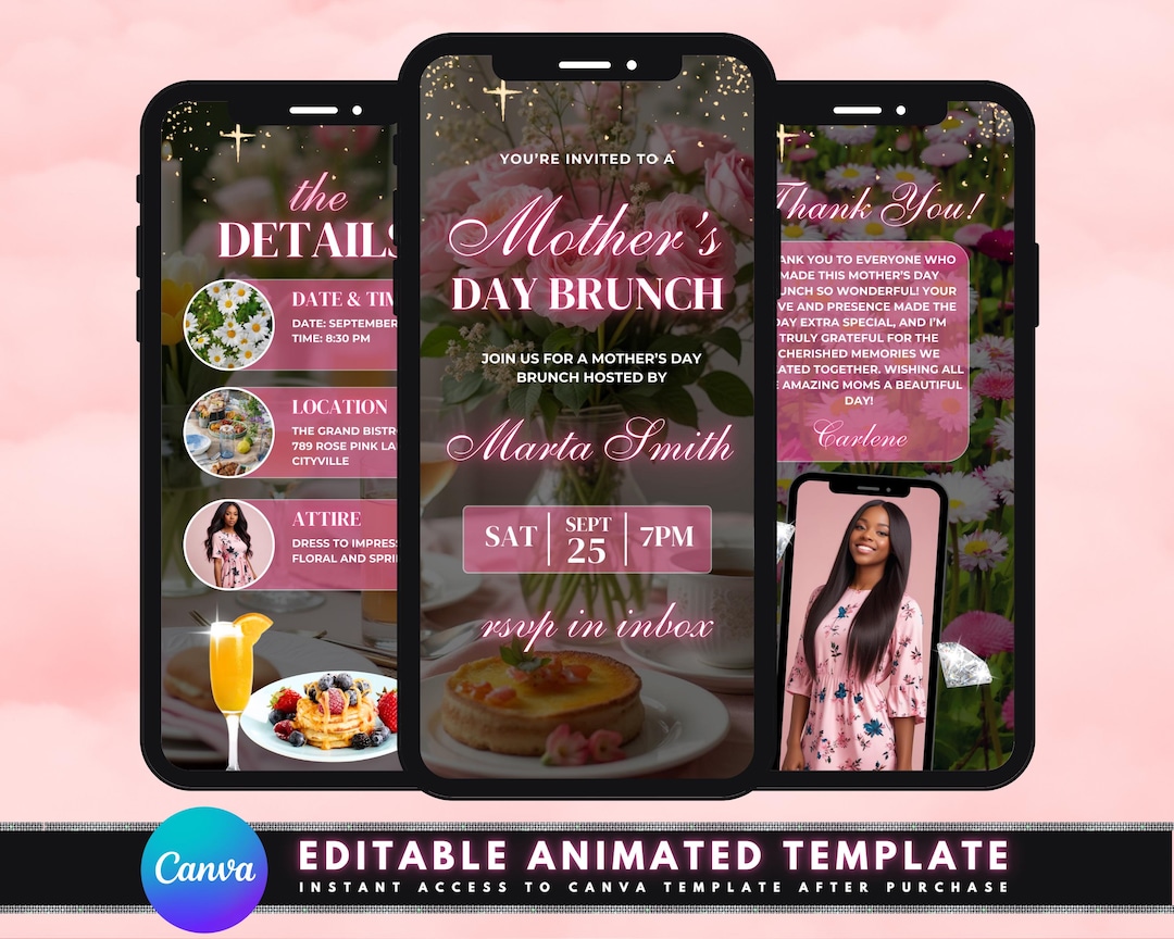 Animated Mother's Day Brunch Invitation, DIY Template Design, Mother's ...