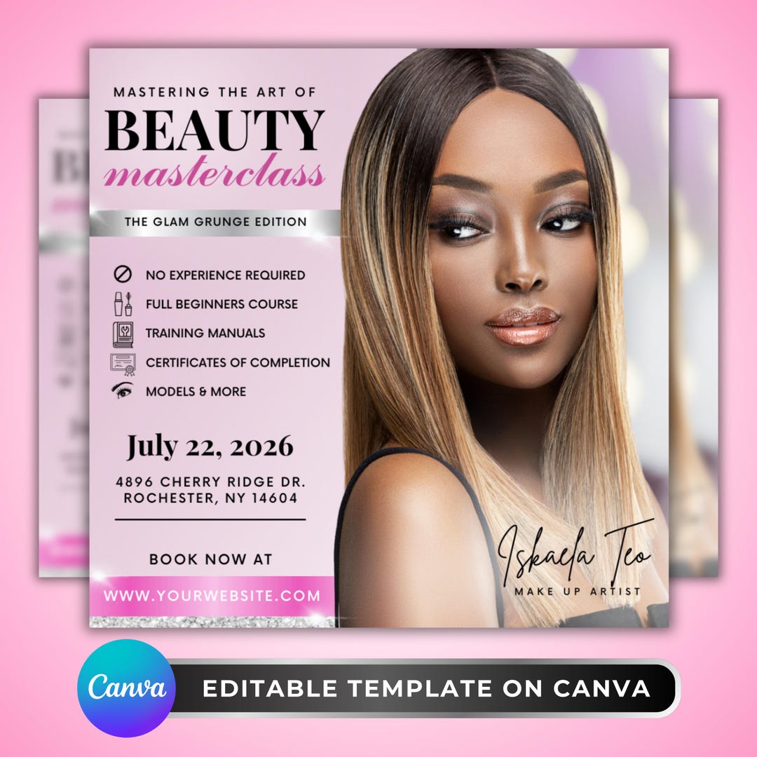 Beauty Masterclass Flyer: Makeup Class Promo, MUA Training Event Design ...