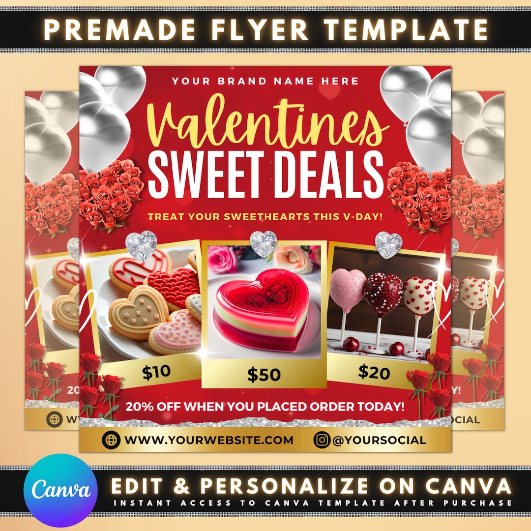 Valentine Treats Flyer, DIY Flyer Template Design, February Pastry ...