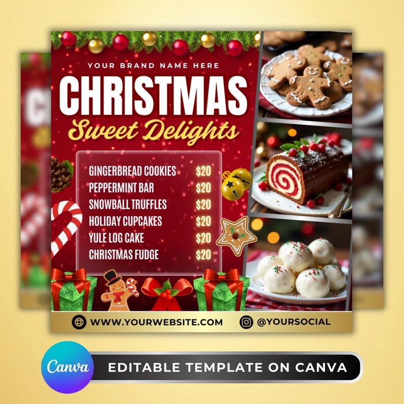 Christmas Bakery Menu Flyer: Holiday Dessert & Sweet Shop Price List ...