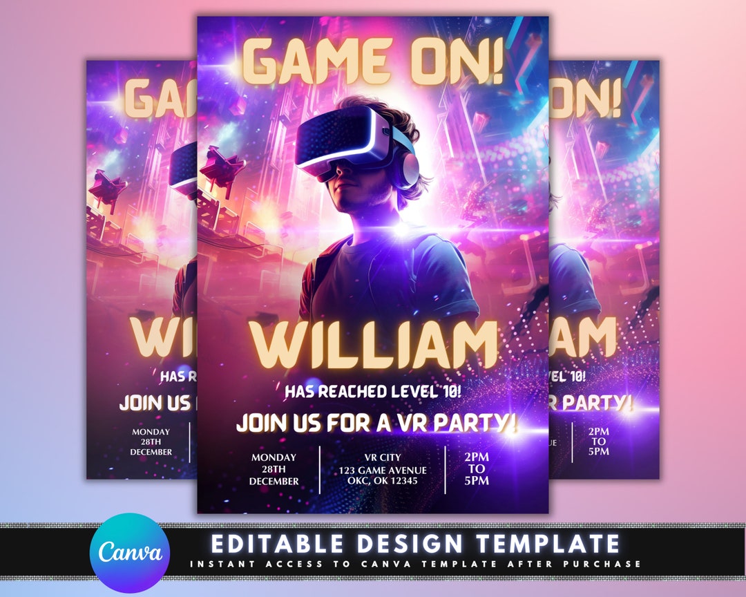 VR Birthday Invitation Flyer, DIY Flyer Template Design, Virtual ...