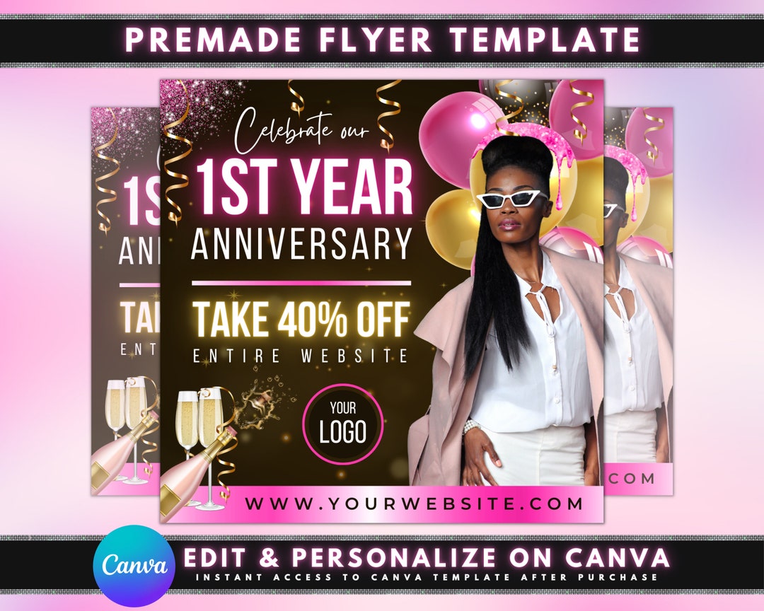 First Anniversary Flyer, DIY Flyer Design, Birthday Sale Flyer, Shop ...