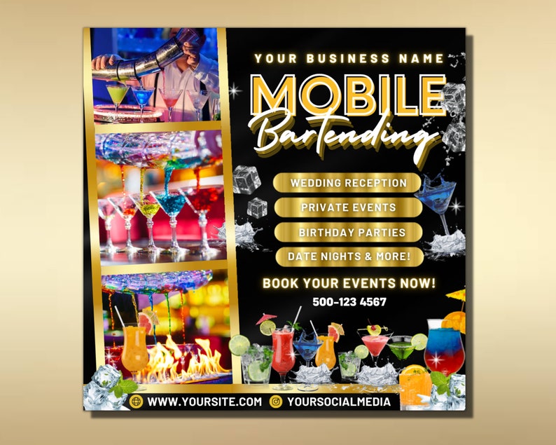 Mobile Bartending Services Flyer, DIY Flyer Template Design, Mobile Bar ...