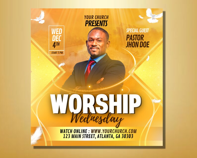 Church Flyer, DIY Flyer Template Design, Worship Wednesday Church Flyer ...