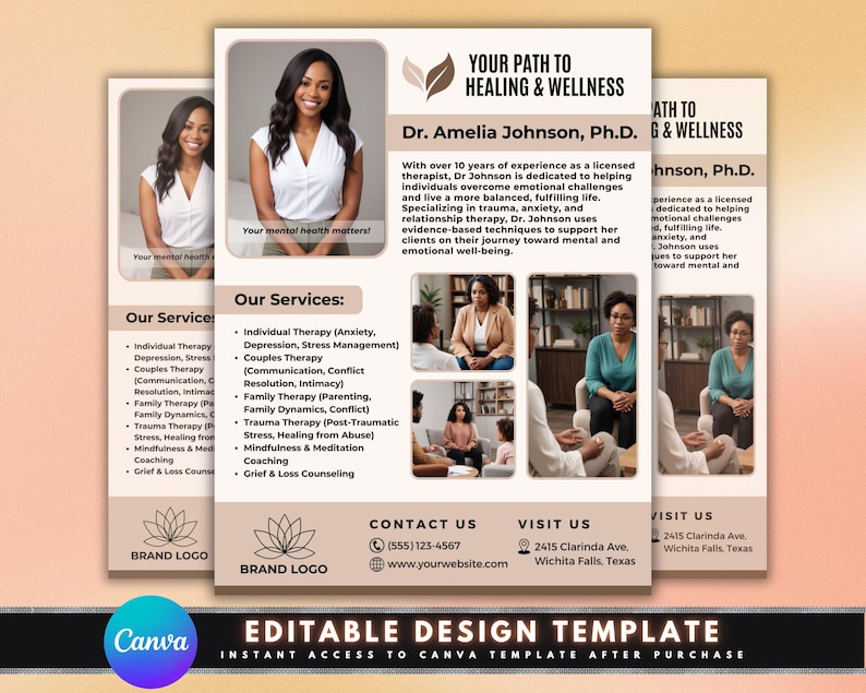 Therapy & Counseling Flyer, DIY Flyer Template Design, Mental Health ...