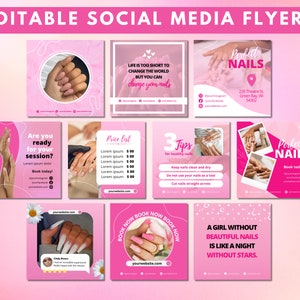 Nails Social Media Post Template Bundle, DIY Flyer Design, Press on ...