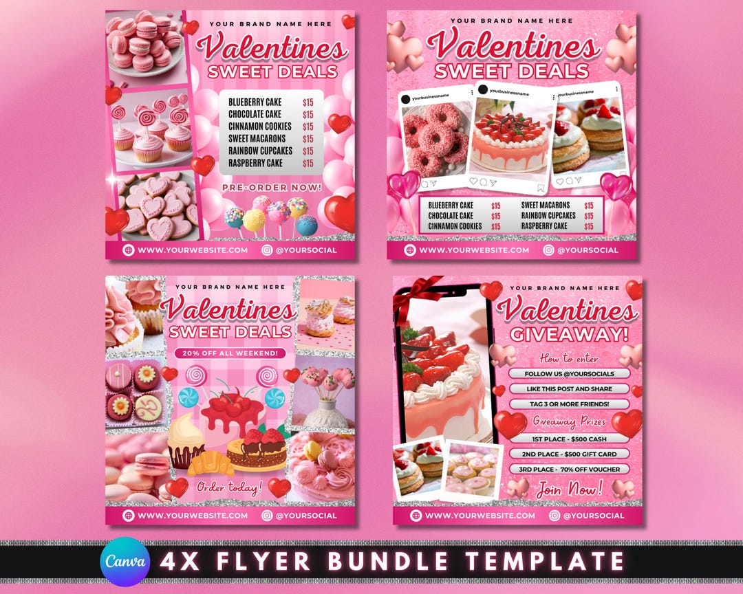 4X Valentine Treats Bundle Flyer, DIY Flyer Template Design, Valentine ...