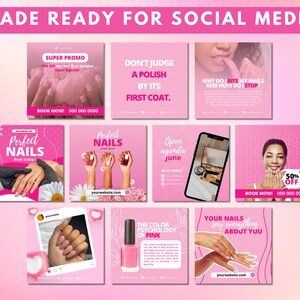 Nails Social Media Post Template Bundle, DIY Flyer Design, Press on ...