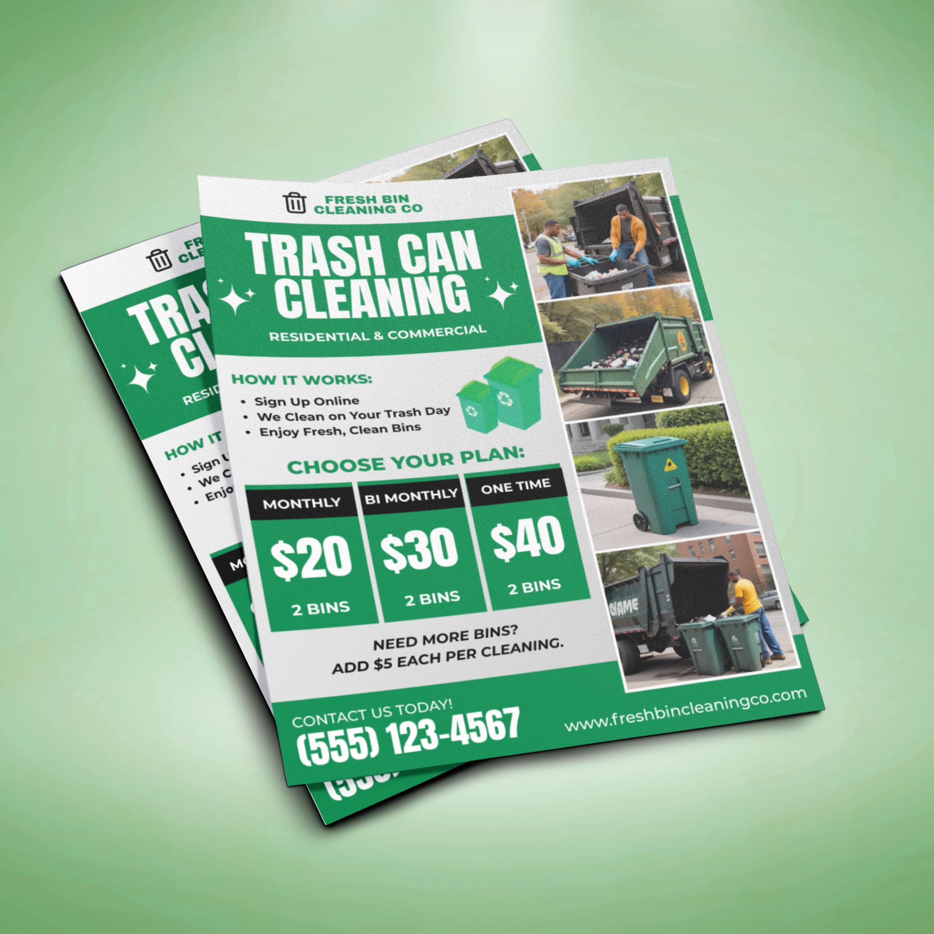 Trash Can Cleaning Flyer, DIY Flyer Template Design, Residential ...