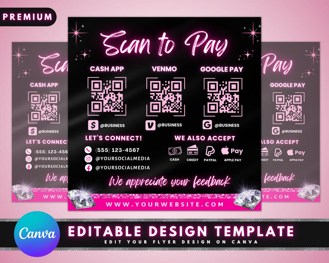 Scan to Pay Sign, DIY Canva Sign Template Design, Google Pay Sign, QR ...