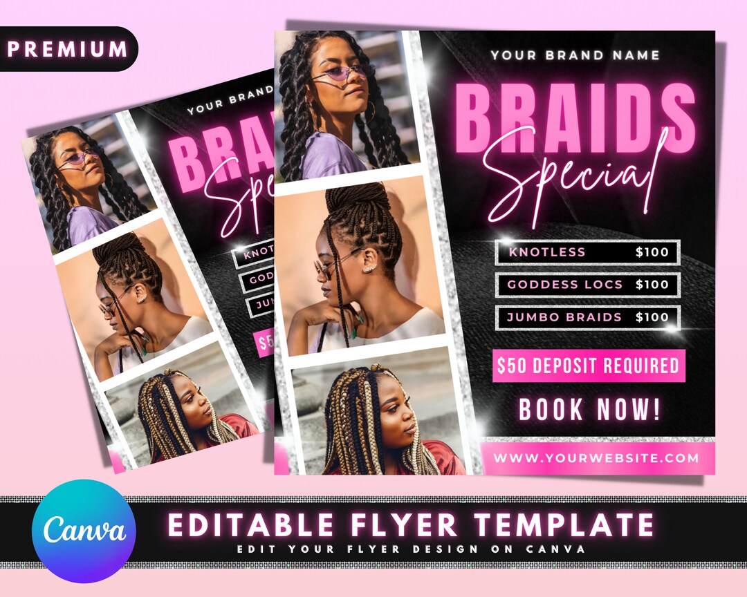 Braids Specials Flyer, DIY Flyer Template Design, Braids Appointment ...