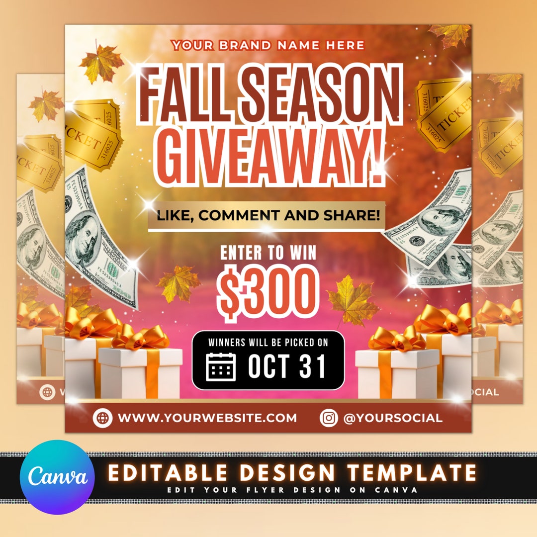 Fall Season Giveaway Flyer, DIY Flyer Template Design, Fall Contest ...