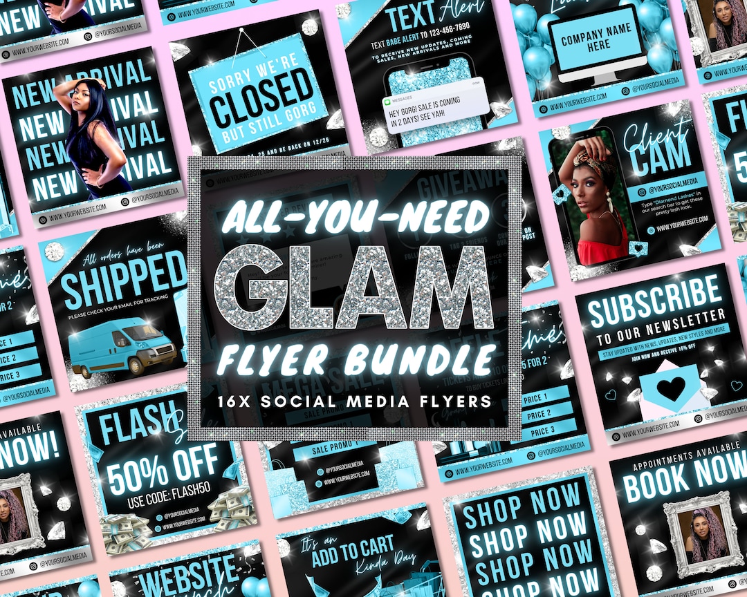 Social Media Flyer Bundle, DIY Flyer Template Design, Turquoise Flyers ...