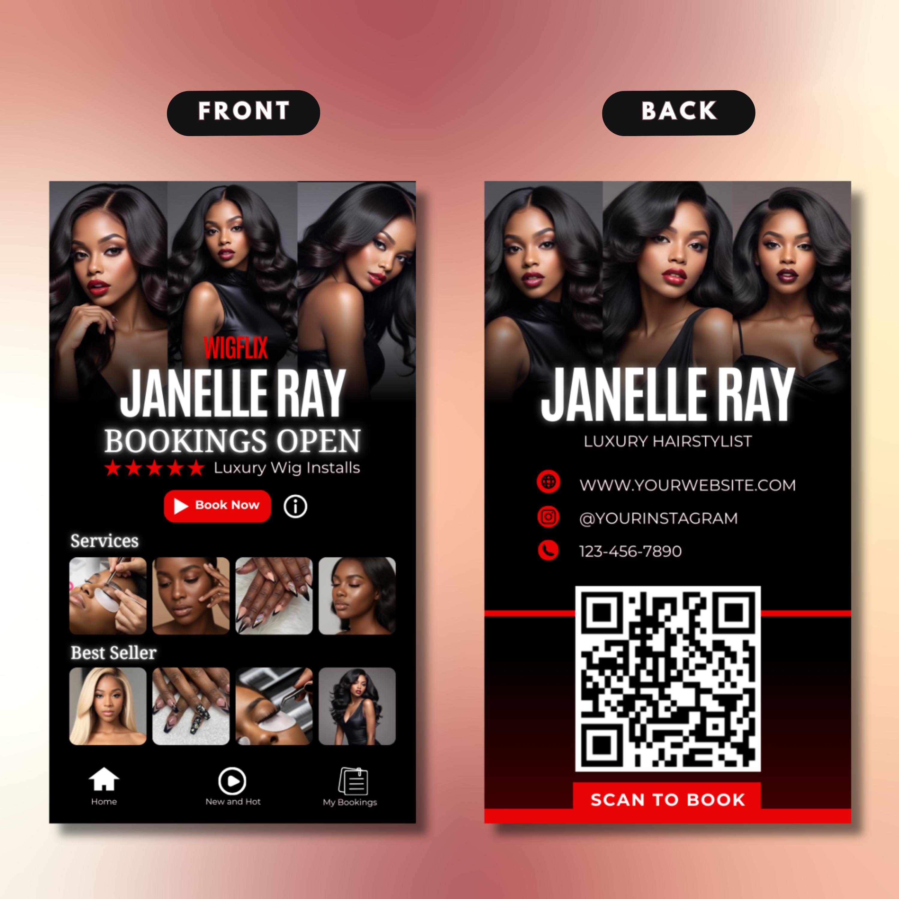 Netflix Business Cards, Luxury Wig Stylist Call Card Template, Editable ...