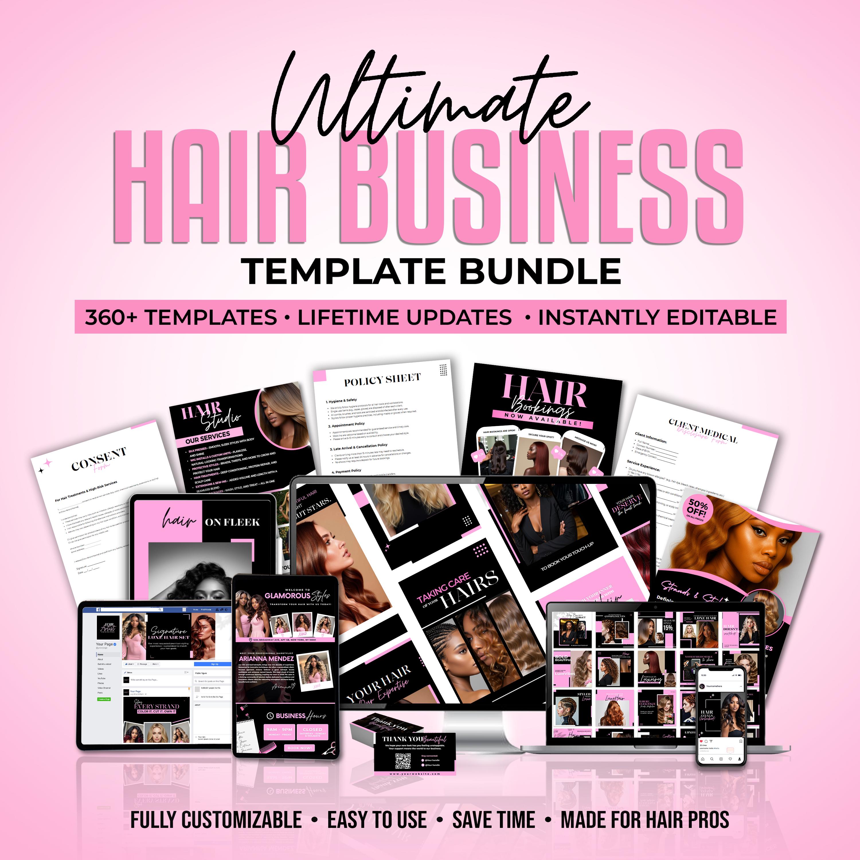 Hair Business Template Bundle, Salon Branding Kit Templates, Hair ...