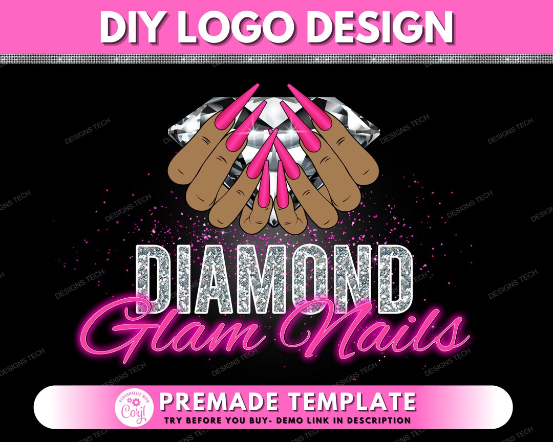 DIY Nail Logo, Nails Logo Design, Nail Artist Logo, Diamond Logo, Nail ...