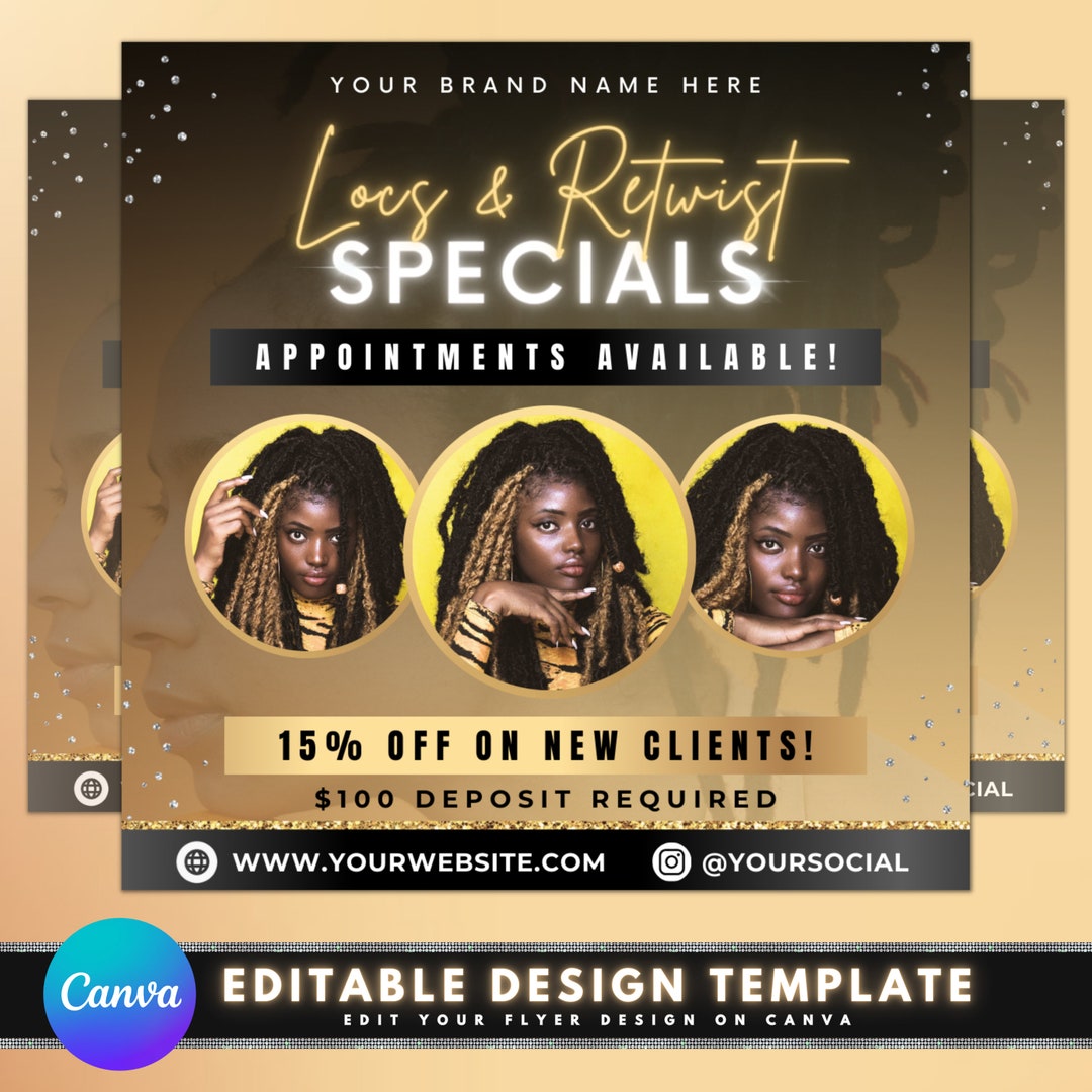 Locs Specials Flyer, DIY Flyer Template Design, Loc and Retwist Flyer ...
