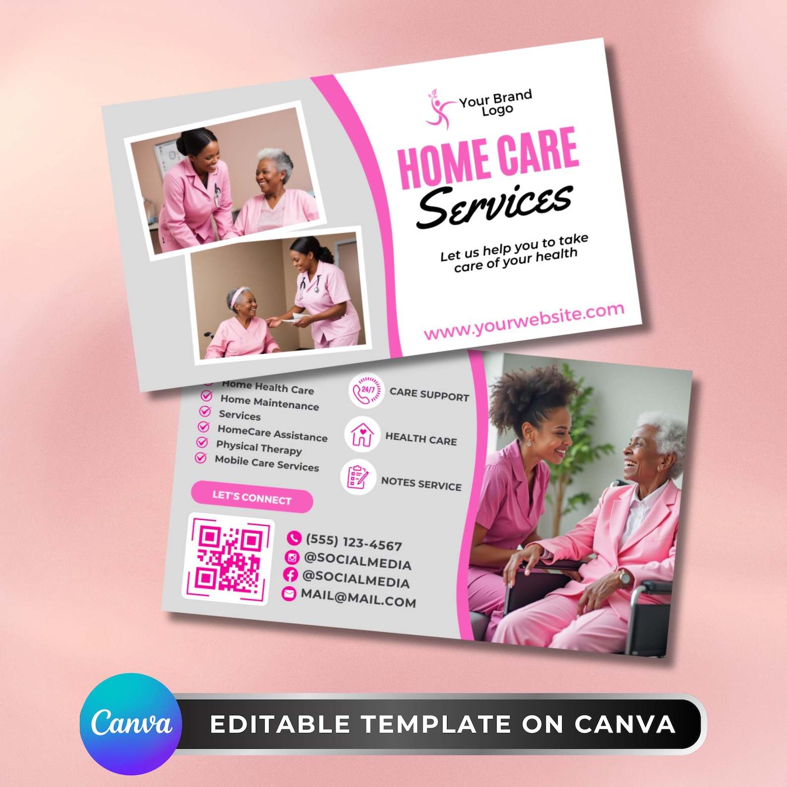 Home Care Services Business Cards, DIY Canva Template Design, Home ...