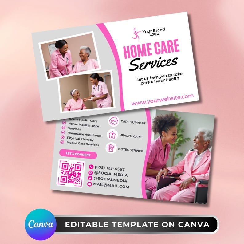 Home Care Services Business Cards, DIY Canva Template Design, Home ...