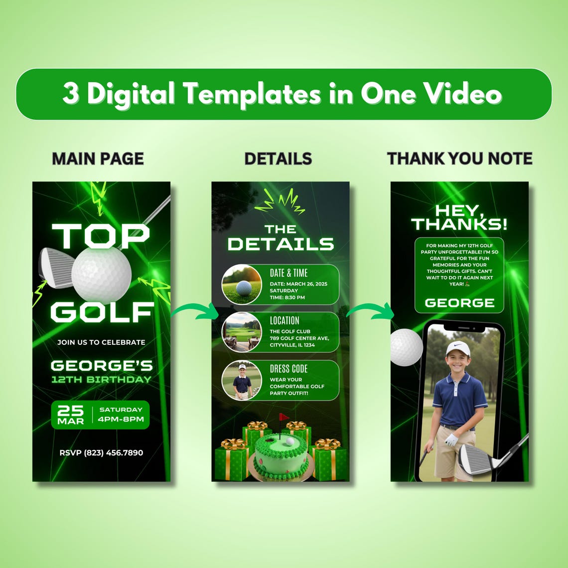 Animated Birthday Invitation, DIY Template Design, Top Golf Party Video ...