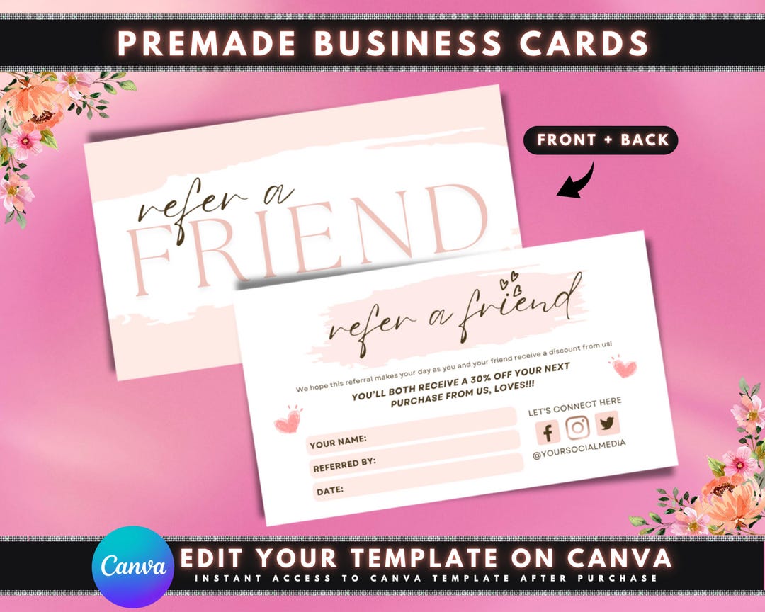 Refer A Friend Business Card, DIY Canva Business Card Template Design ...