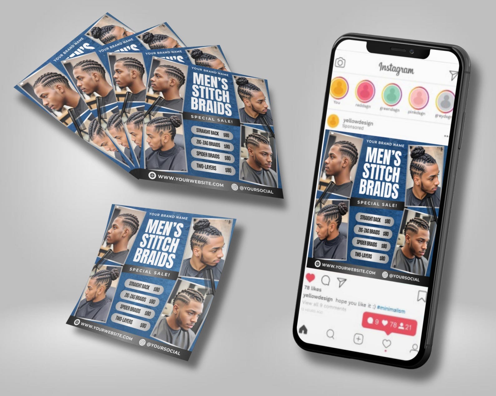 Men's Stitch Braids Flyer, DIY Flyer Template Design, Braids Booking ...