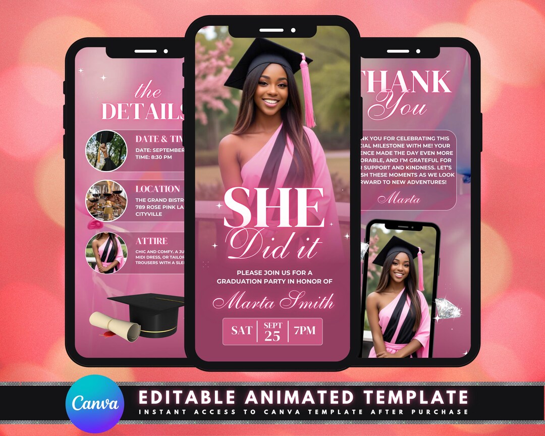 Animated Graduation Party Invitation, DIY Template Design, Modern ...