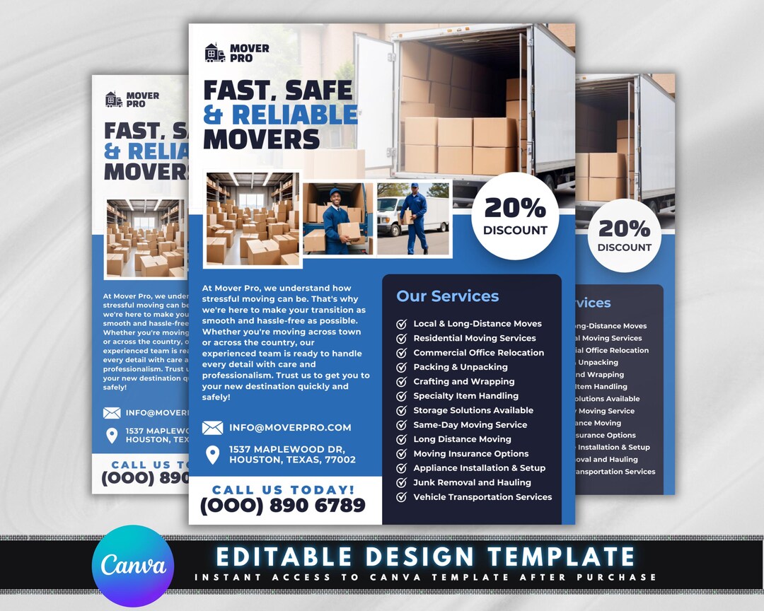 Moving Services Flyer, DIY Flyer Template Design, Commercial Moving ...