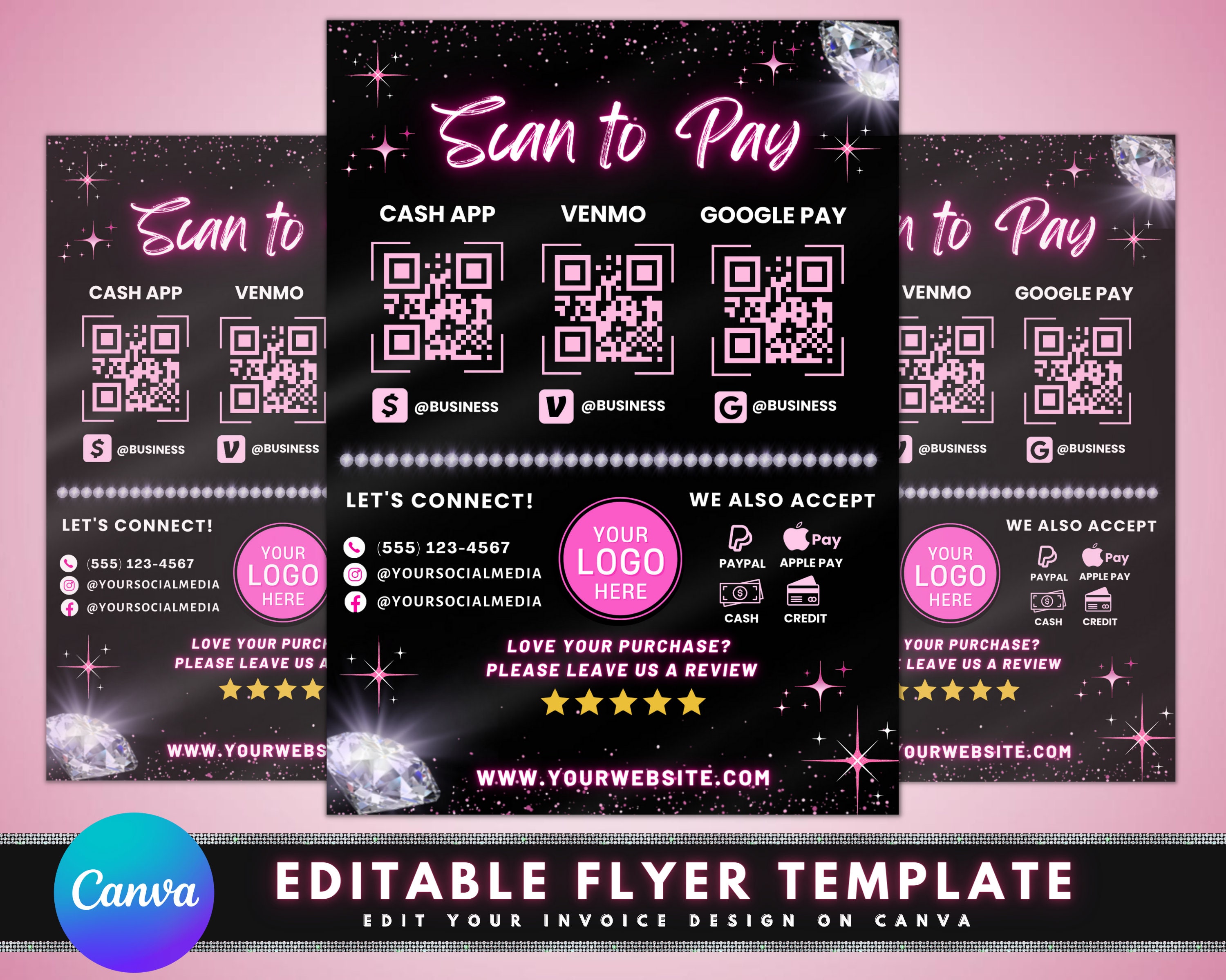 Mobile Payment Sign, DIY Canva Sign Template Design, QR Code Venmo Sign ...