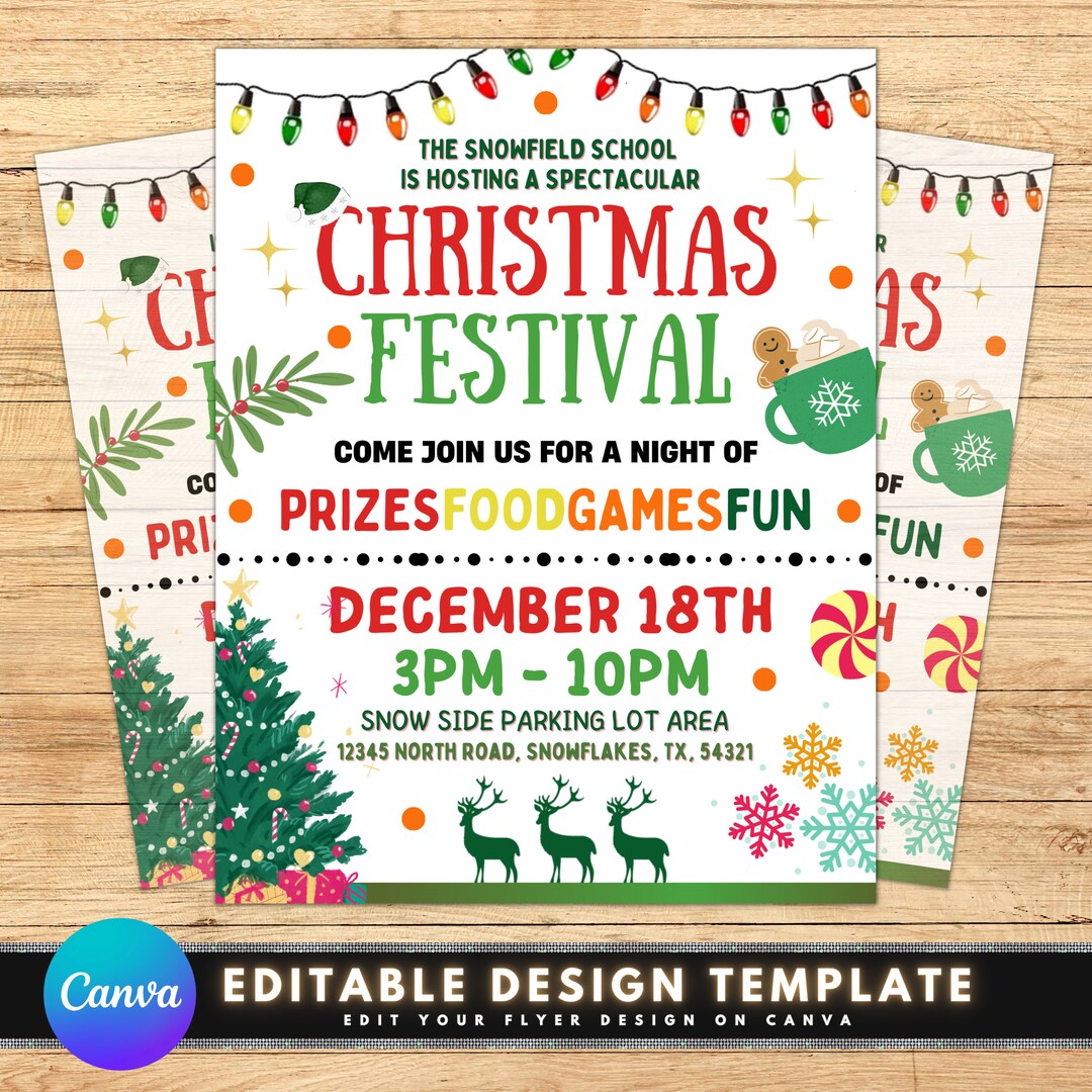 Christmas Festival Flyer, DIY Flyer Template Design, Holiday Festive ...