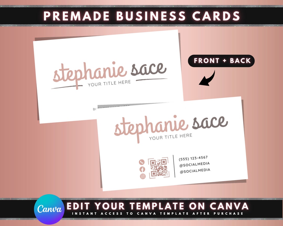 Minimalist QR Code Business Card, DIY Canva Business Card Template ...